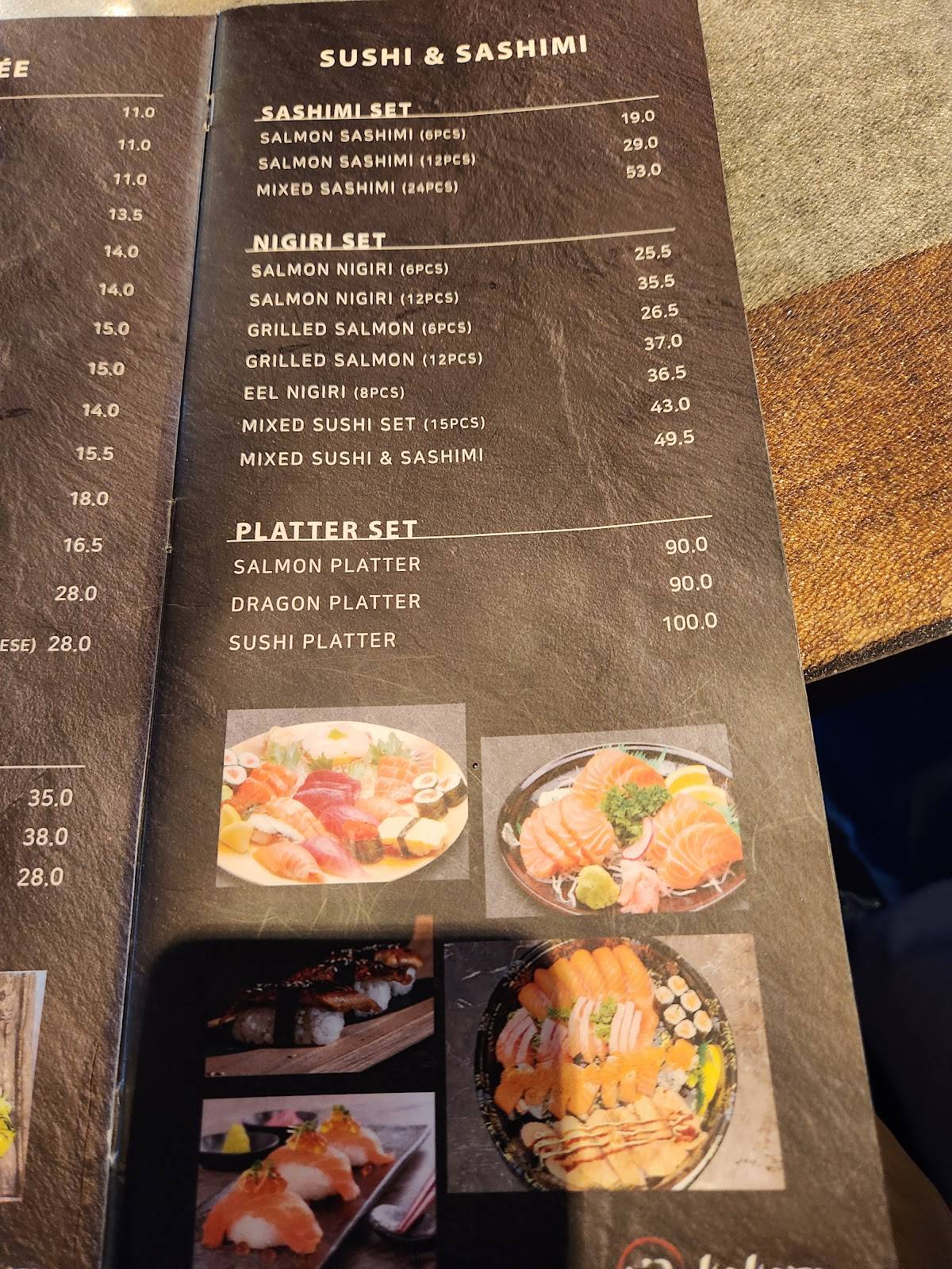Menu at Kokoro restaurant, Gungahlin, 1/46-50 Hibberson St