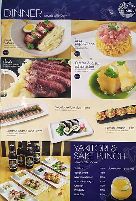 Menu at Koku restaurant, Makati
