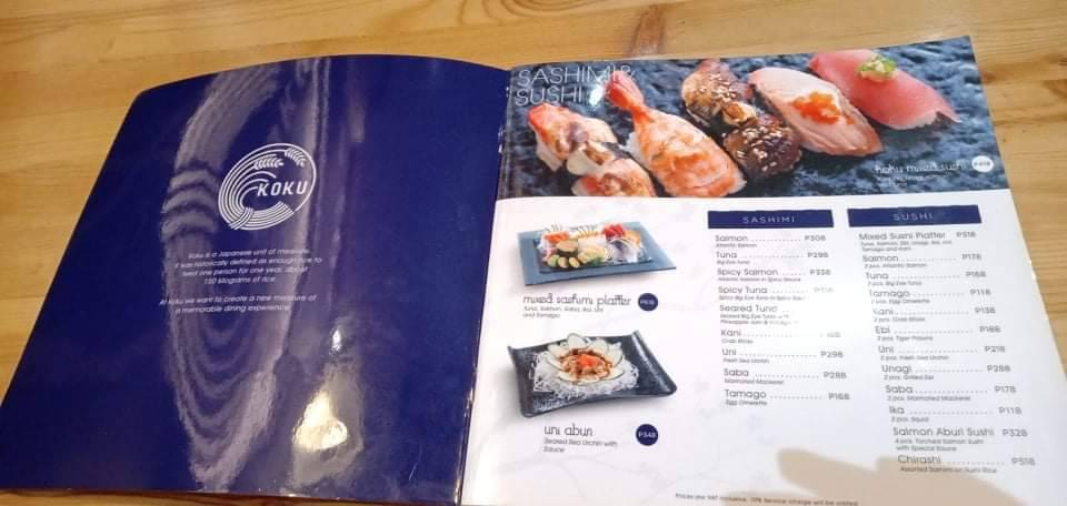 Menu at Koku restaurant, Makati