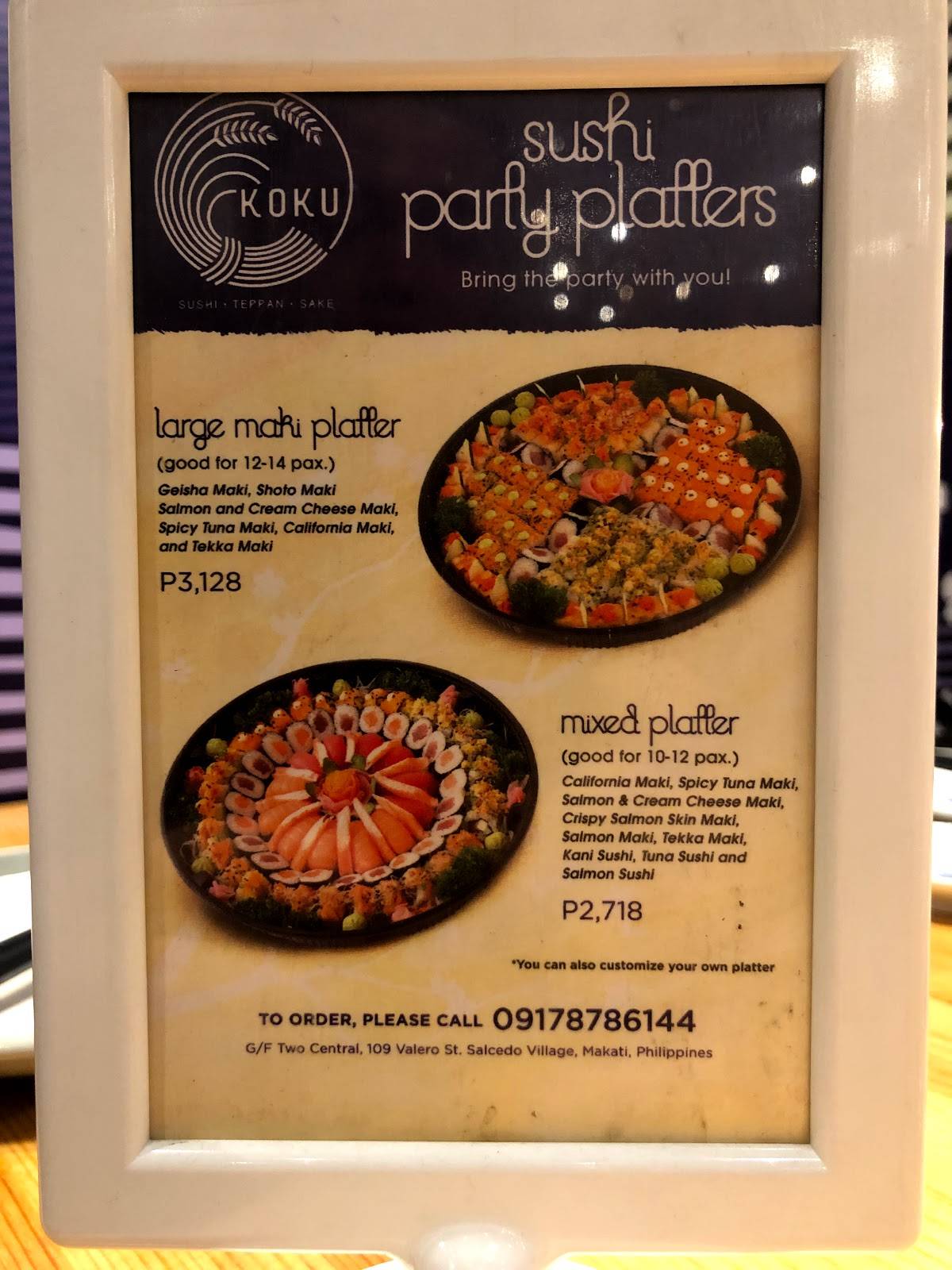 Menu at Koku restaurant, Makati