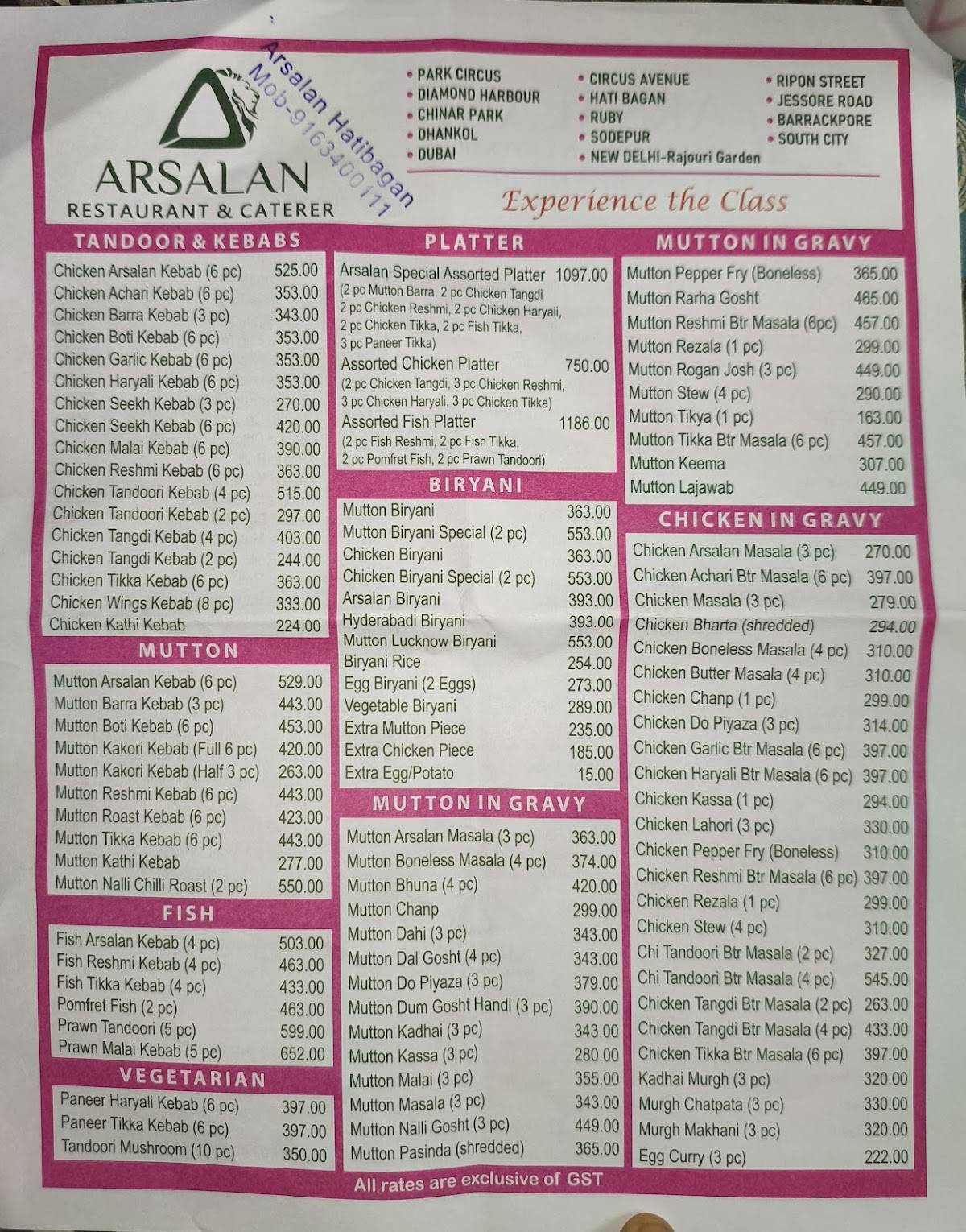 Menu at Arsalan Restaurant & Caterer, Kolkata, 138