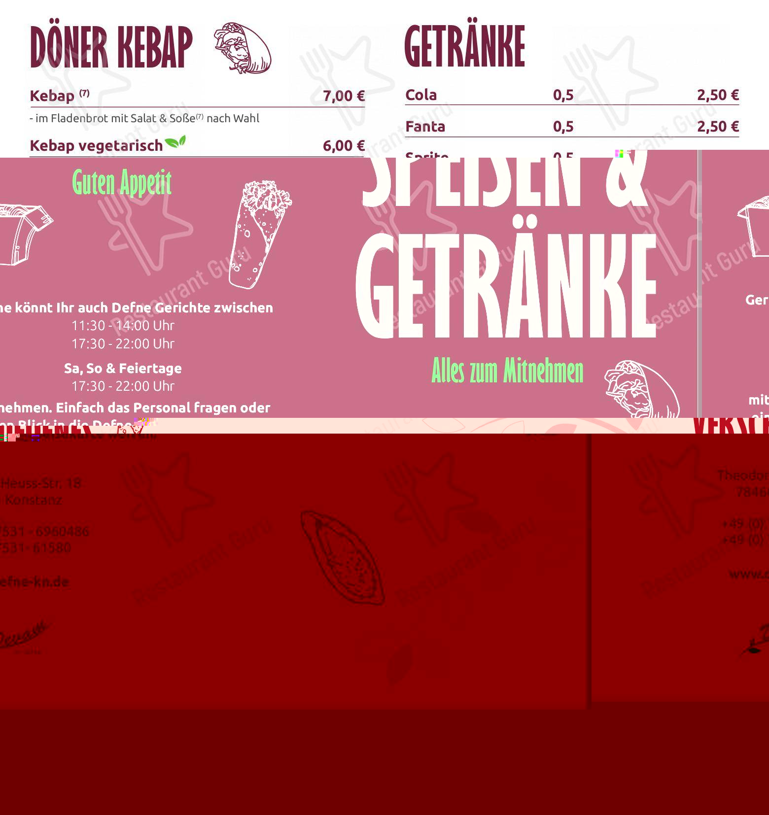 Speisekarte von Defne restaurant, Konstanz