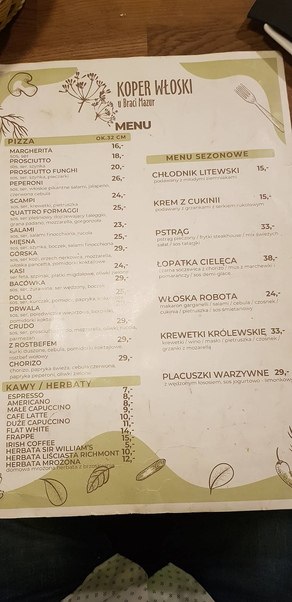 Menu at Koper Włoski u Braci Mazur pizzeria, Lublin