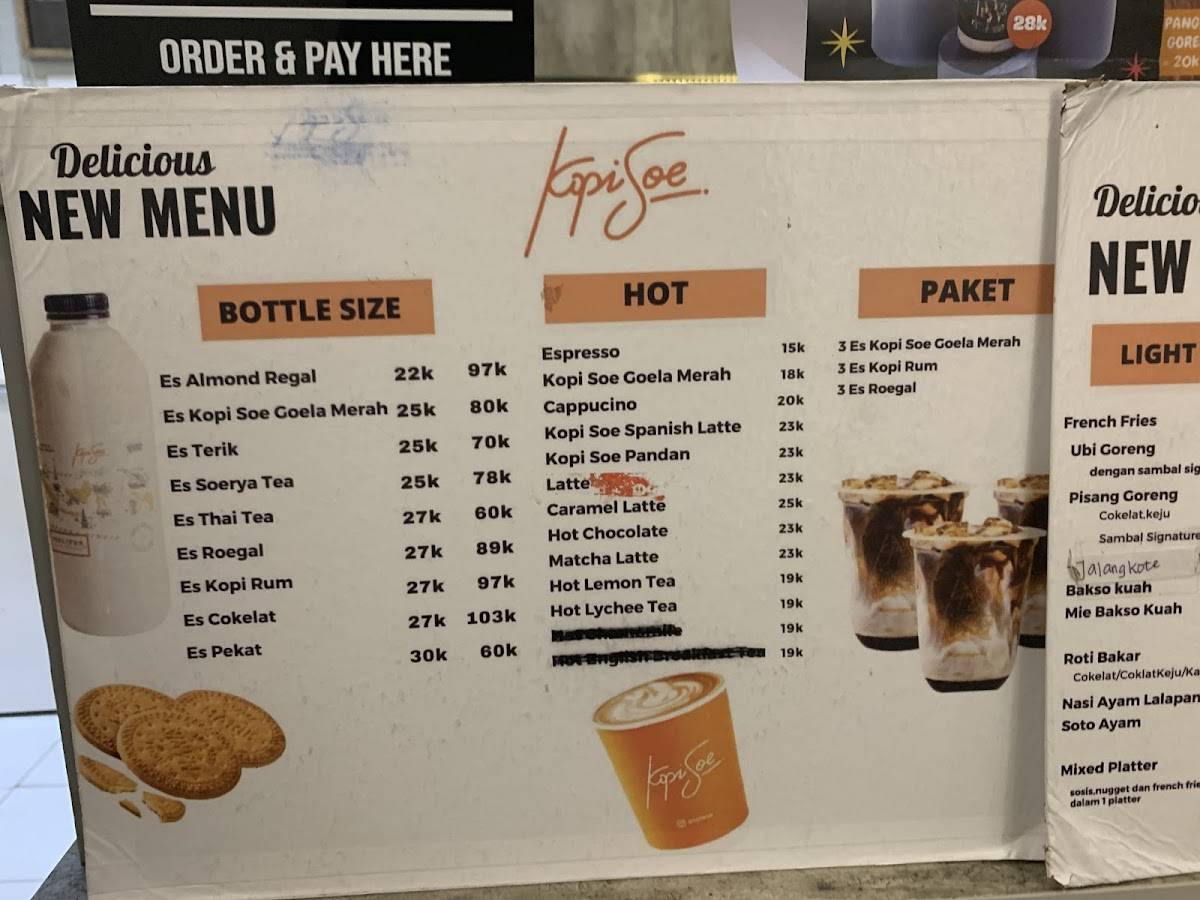 Carta del café Kopi Soe Panakkukang, Macasar