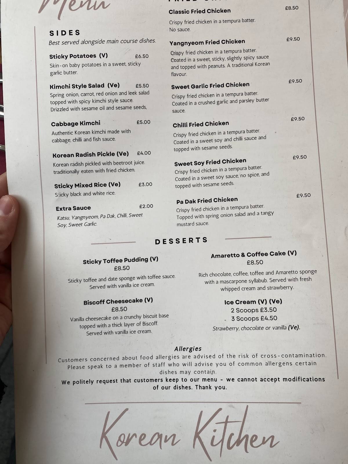 Menu at Korean Kitchen restaurant, Southport, 509-511 Lord St