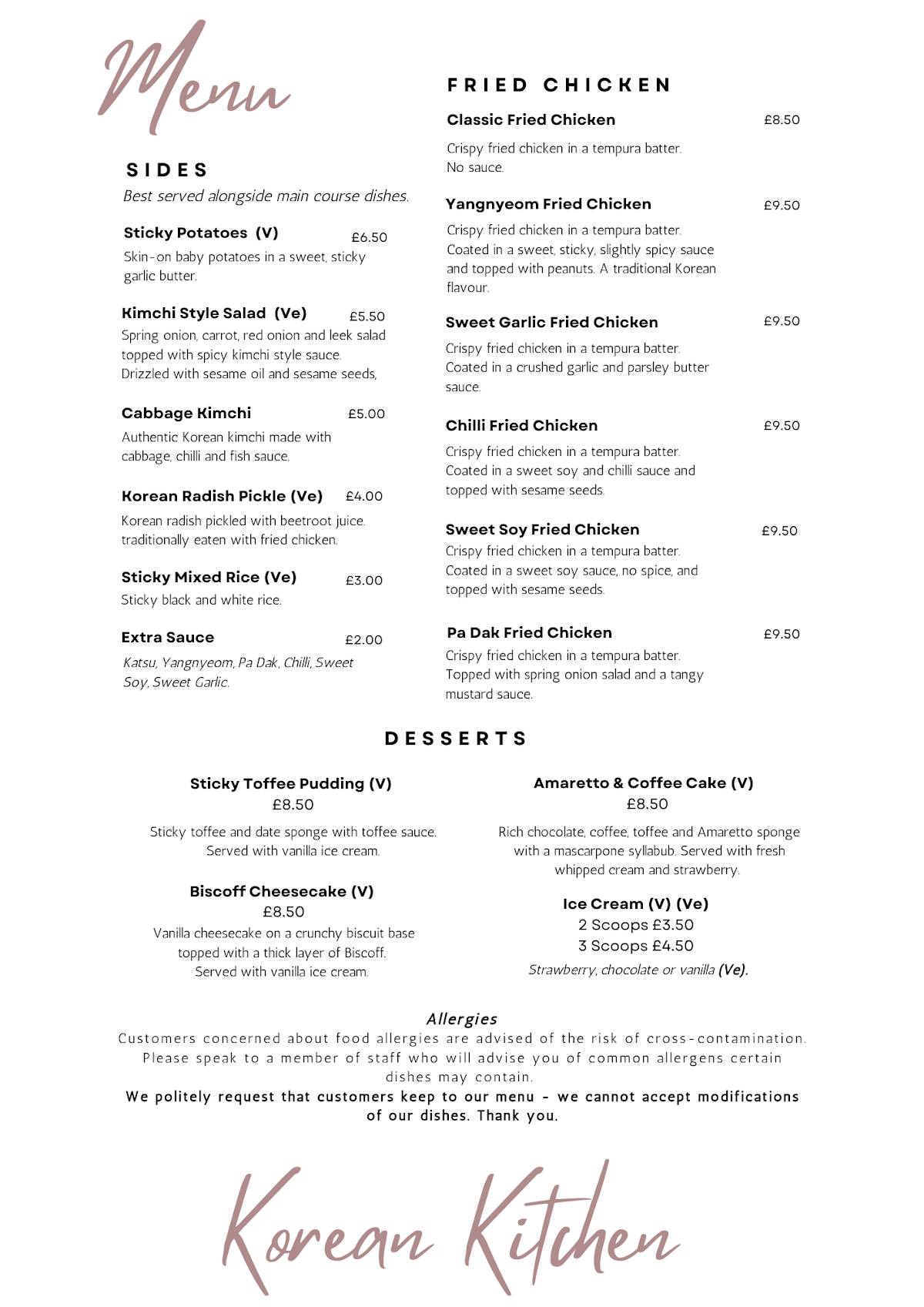 Menu at Korean Kitchen restaurant, Southport, 509-511 Lord St