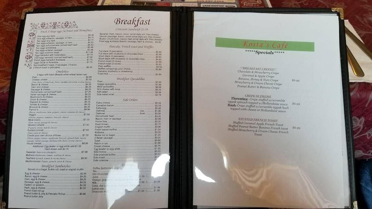 Menu at Kostas Cafe Breakfast And Lunch, Spencer