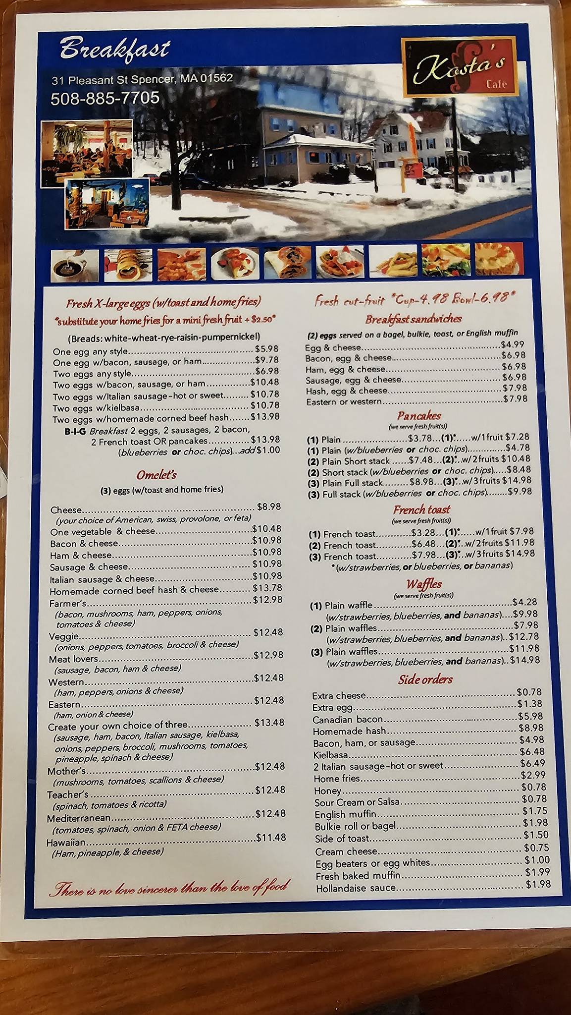 Menu at Kostas Cafe Breakfast And Lunch, Spencer