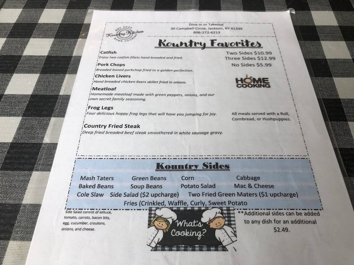 Menu at Kountry Kitchen restaurant, Jackson