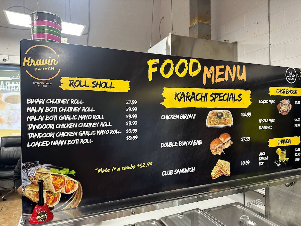 Menu at Kravin Karachi fast food, Milton