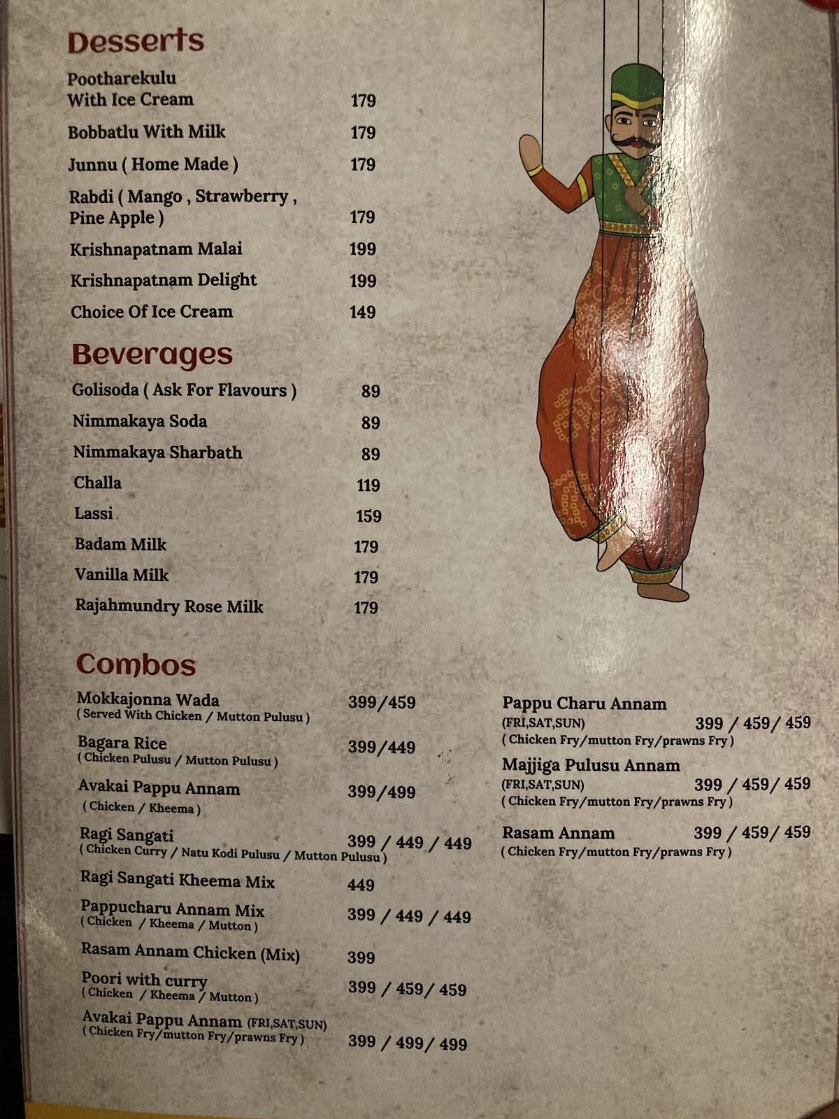 Menu at Krishnapatnam, Hyderabad, Nexus Mall