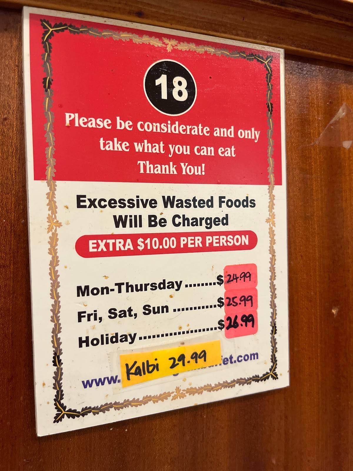 Menu at Kum Kang San BBQ Grill Buffet, Federal Way