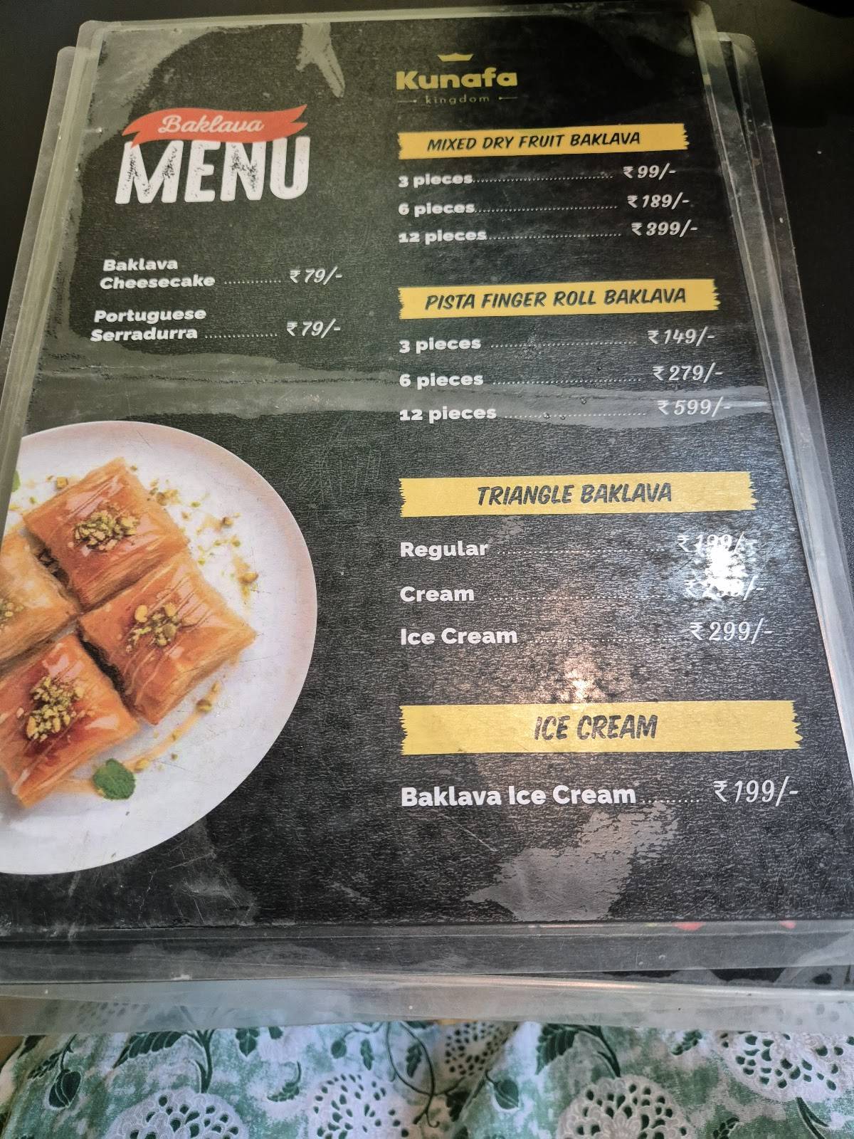 Menu at Kunafa Kingdom, Hyderabad