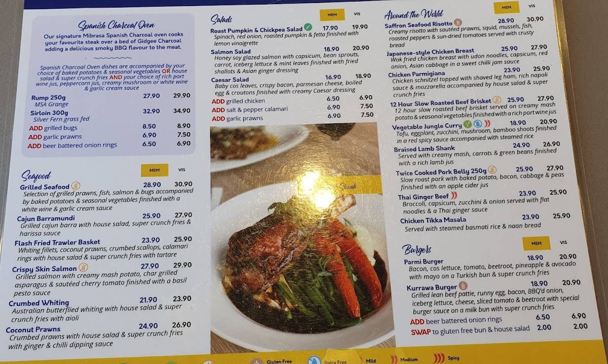 Menu at Kurrawa Surf Club, Broadbeach