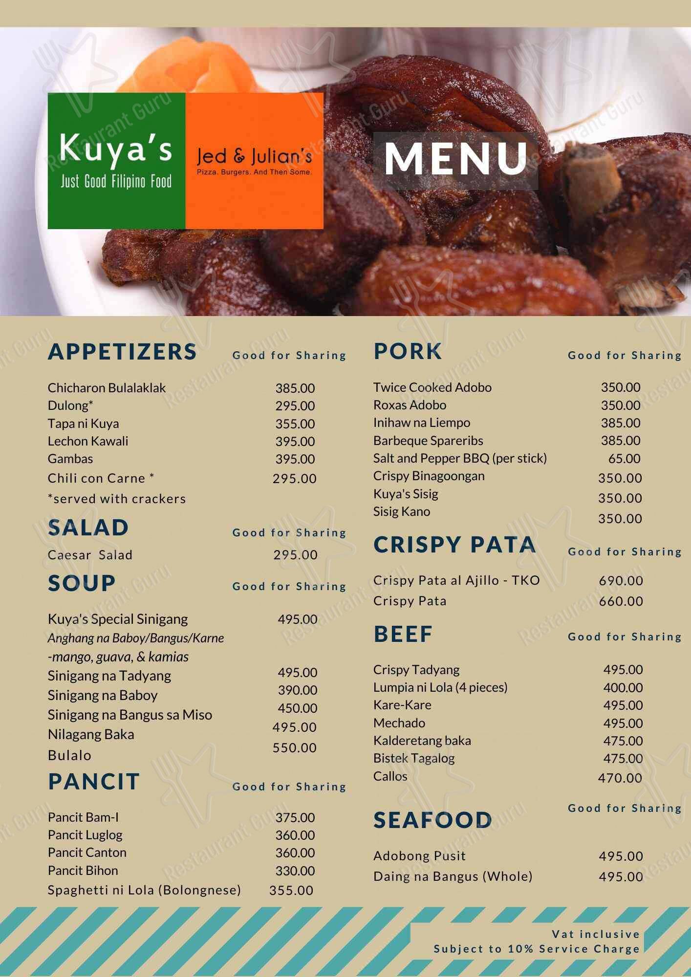 Menu at Kuya's at QC restaurant, Quezon City, J2RP+7CM