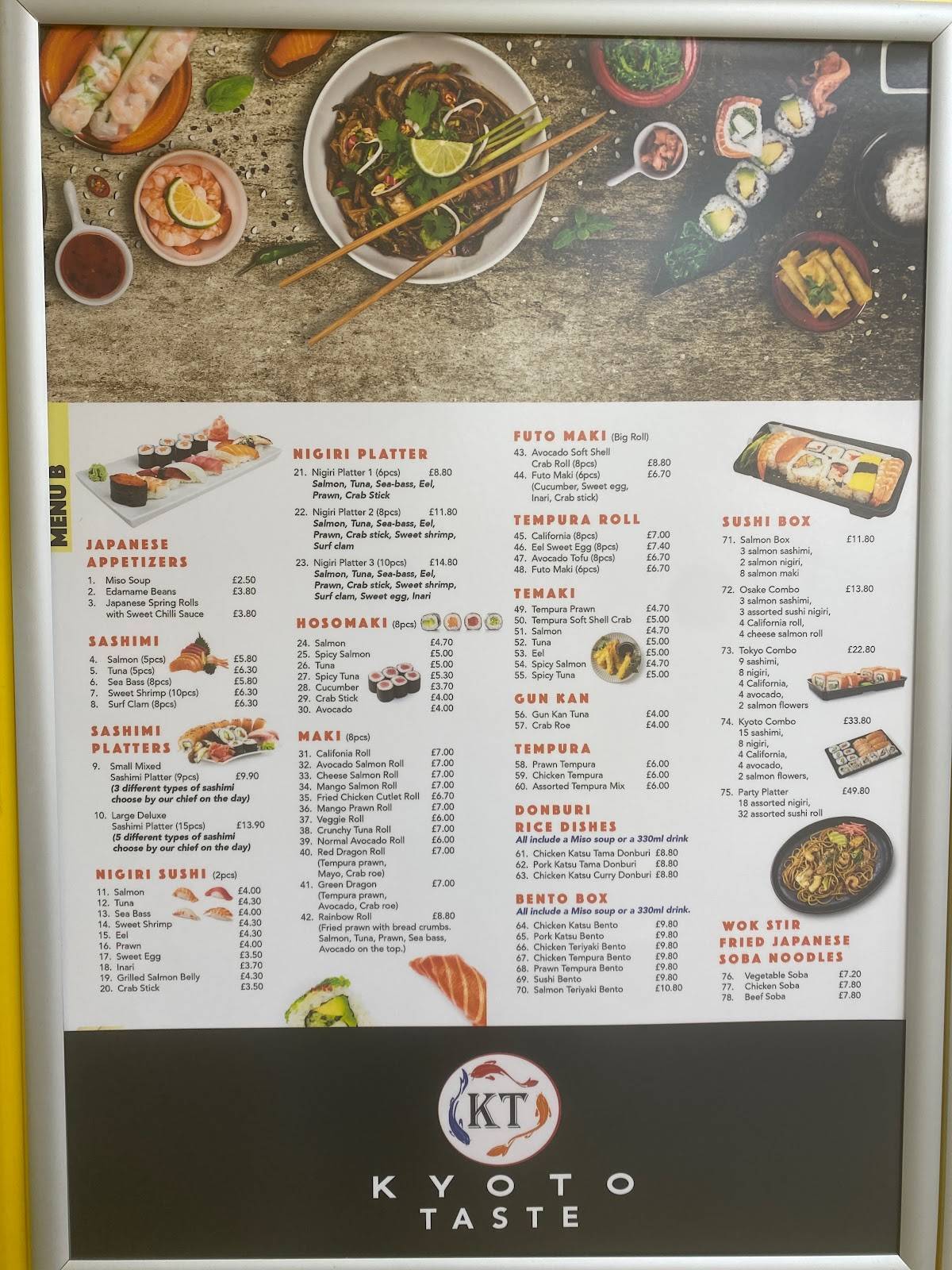 Menu at Kyoto Taste Belfast restaurant, Belfast