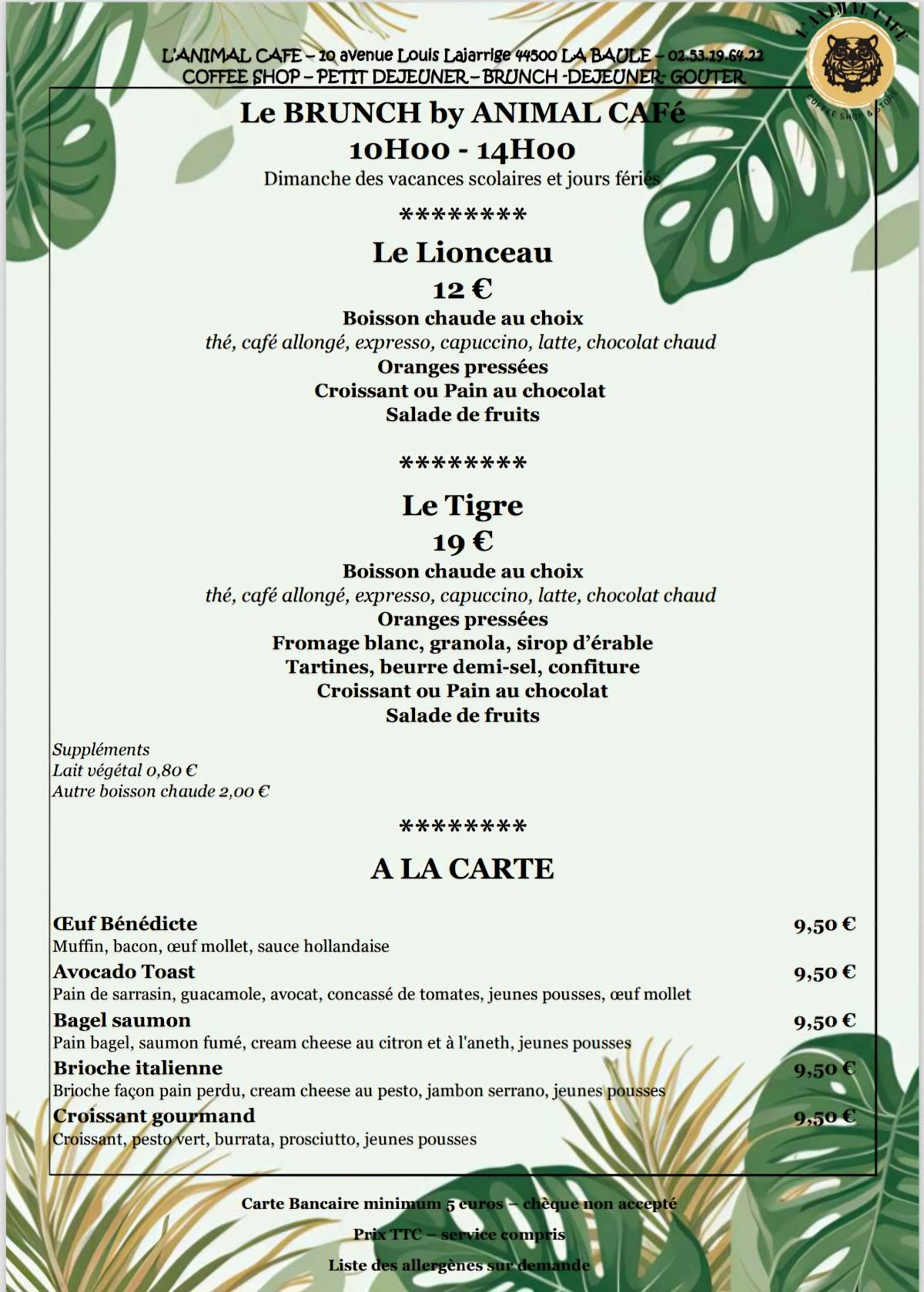 Menu au L' Animal Café, La Baule-Escoublac