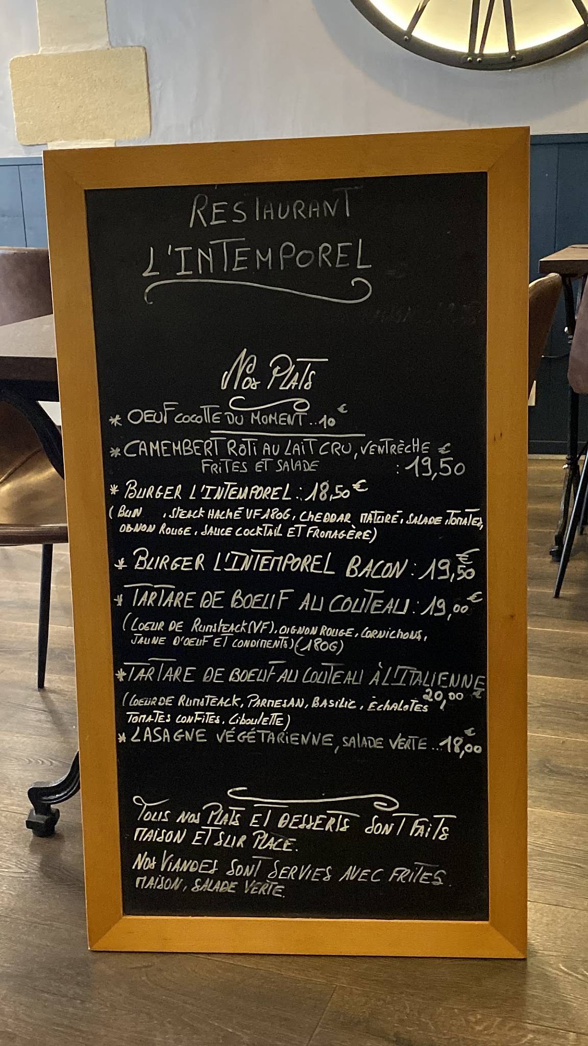 Menu au L´Intemporel restaurant, Bordeaux