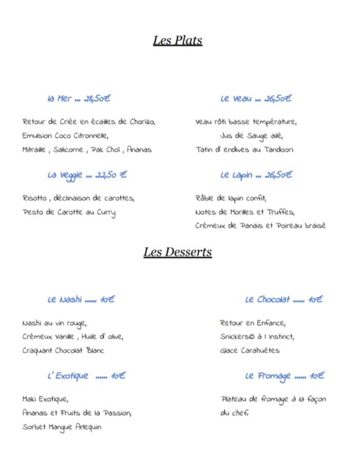 Menu au L' Aromate restaurant, Saumur