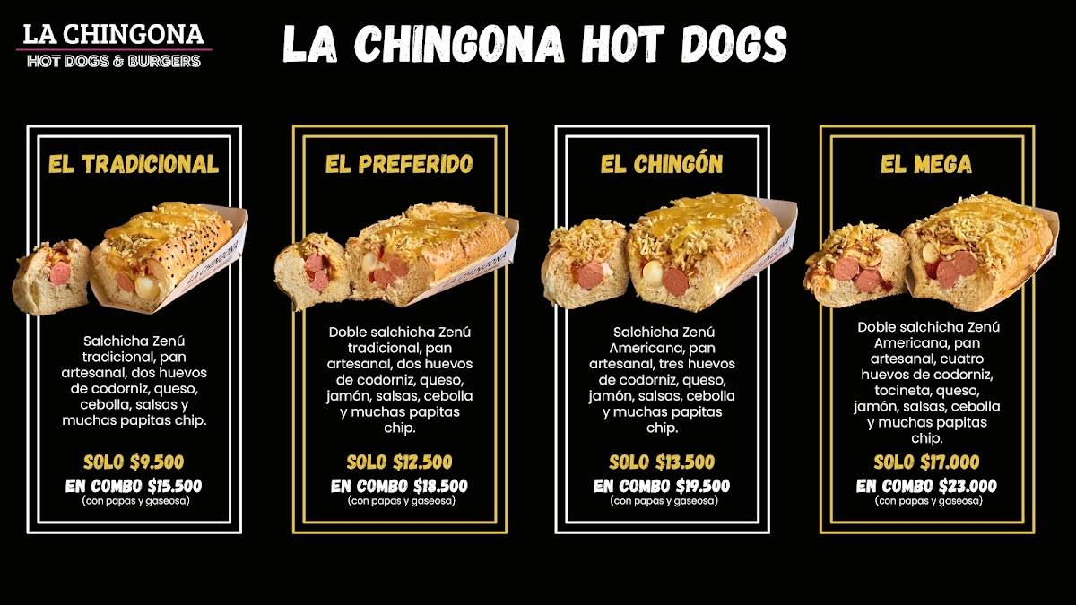 Carta del restaurante LA CHINGONA HOT DOGS Y BURGERS MI CENTRO BOSA, Bogotá