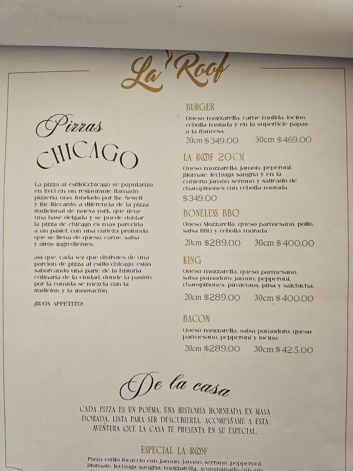 Carta del restaurante LA ROOF LEÓN, Leon