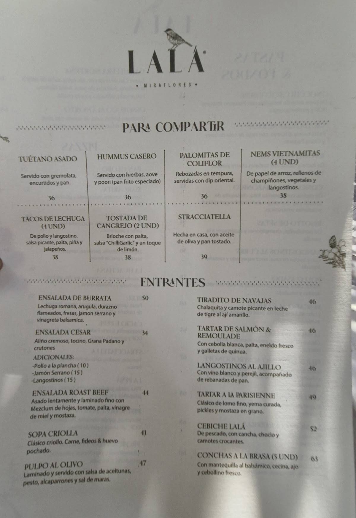 Carta del restaurante LALÁ MIRAFLORES, Miraflores, C. 2 del Mayo 701