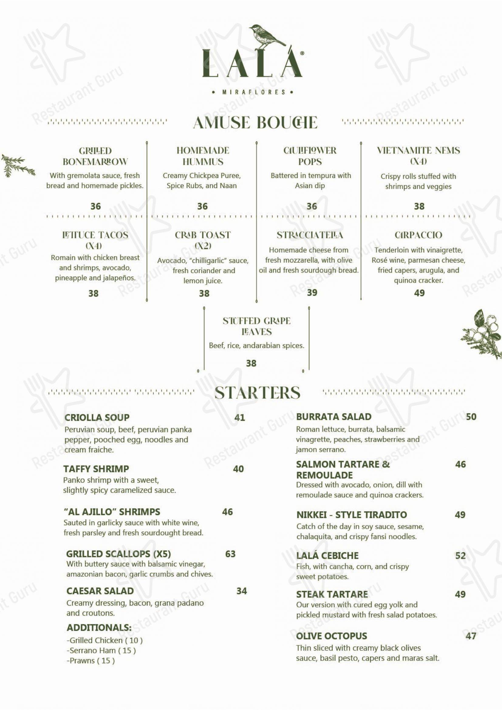 Carta del restaurante LALÁ MIRAFLORES, Miraflores, C. 2 del Mayo 701