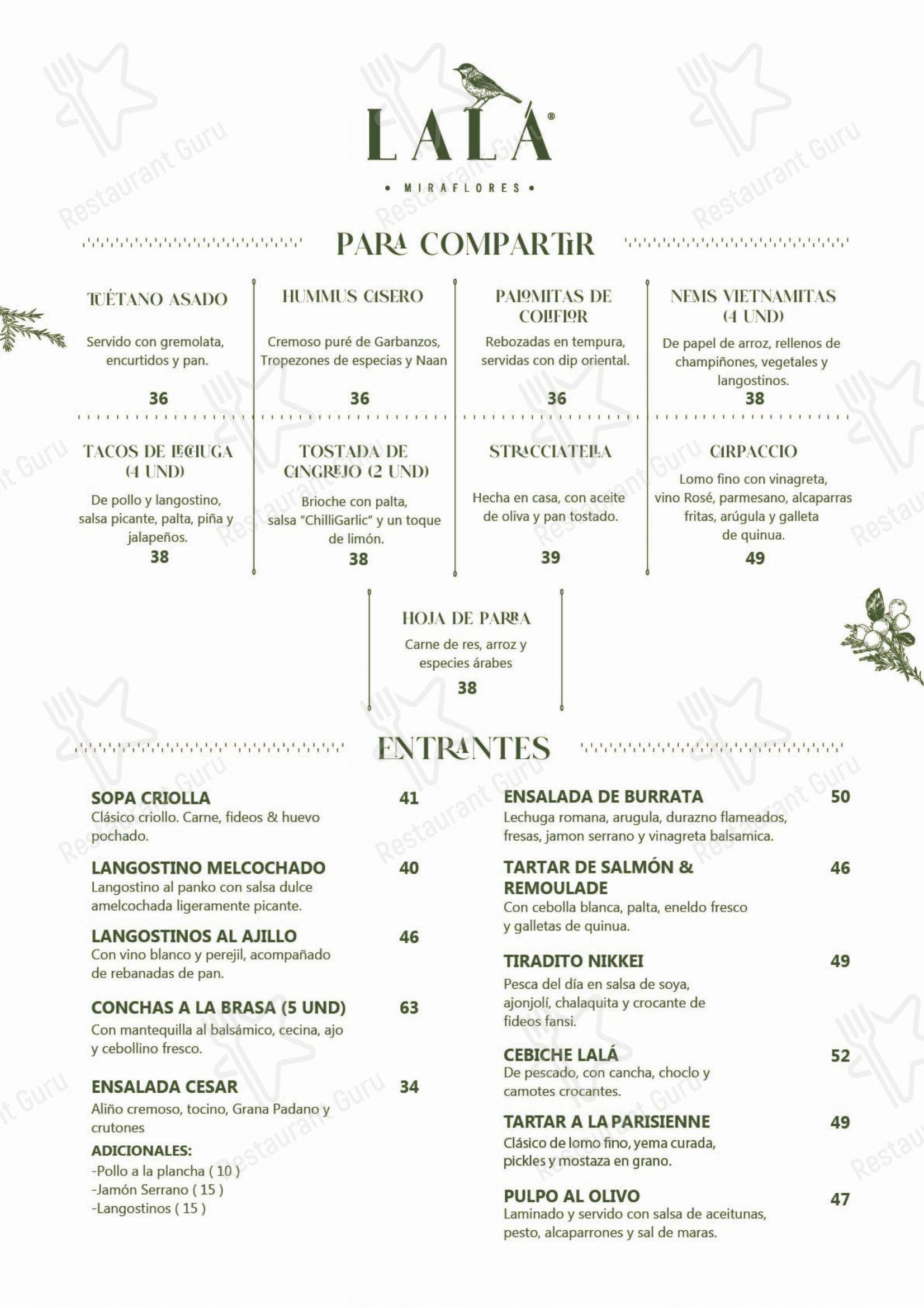 Carta del restaurante LALÁ MIRAFLORES, Miraflores, C. 2 del Mayo 701