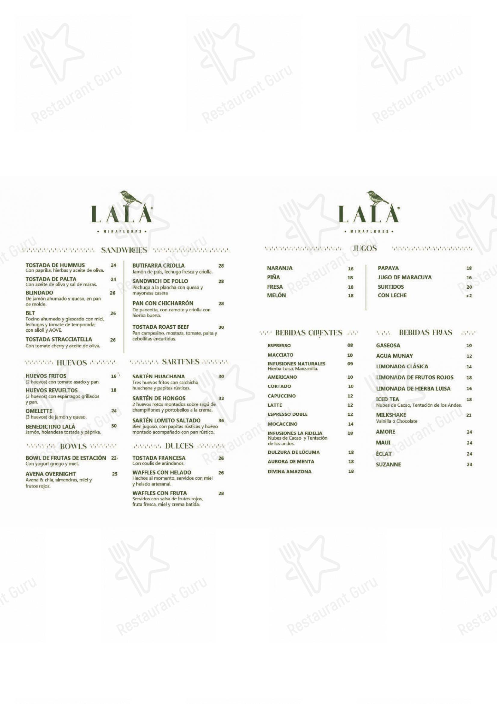 Carta del restaurante LALÁ MIRAFLORES, Miraflores, C. 2 del Mayo 701