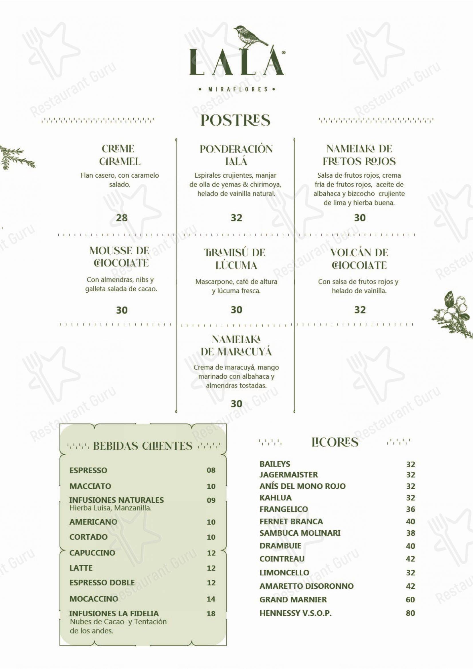 Carta del restaurante LALÁ MIRAFLORES, Miraflores, C. 2 del Mayo 701
