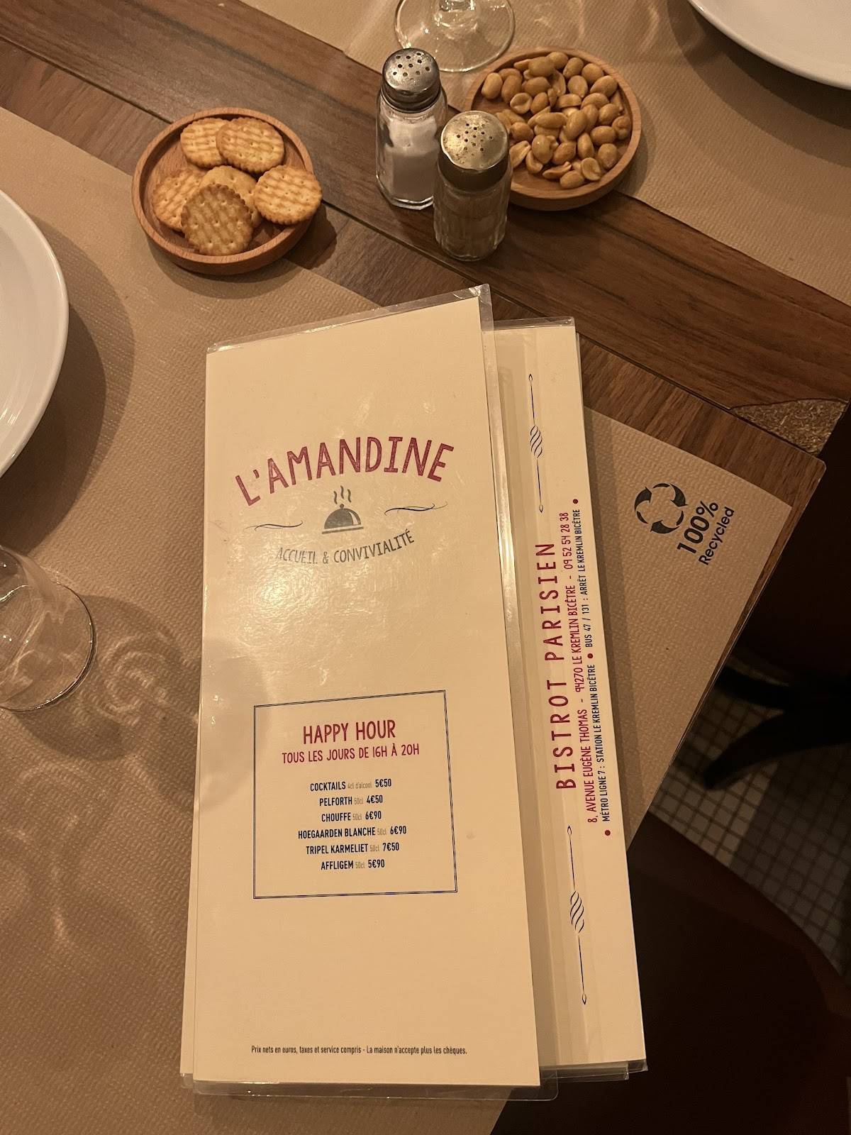 Menu au L'Amandine ( chez loulou) restaurant, Le Kremlin-Bicêtre, 8 Av ...