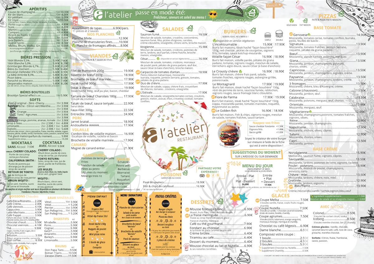 Menu au L'Atelier restaurant, Ludres, 38 Rue Bertholet