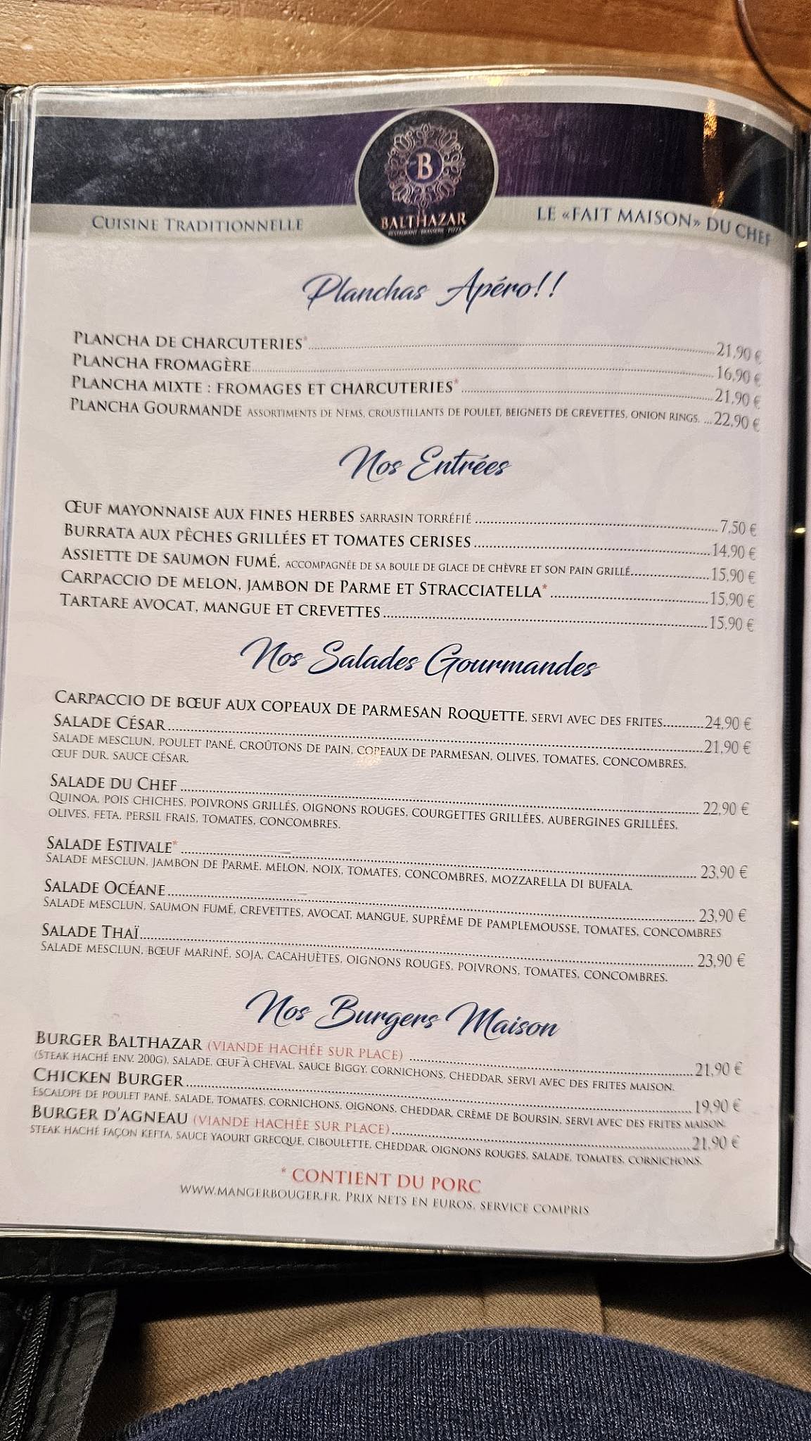 Menu au LE BALTHAZAR 91 restaurant, Corbeil-Essonnes