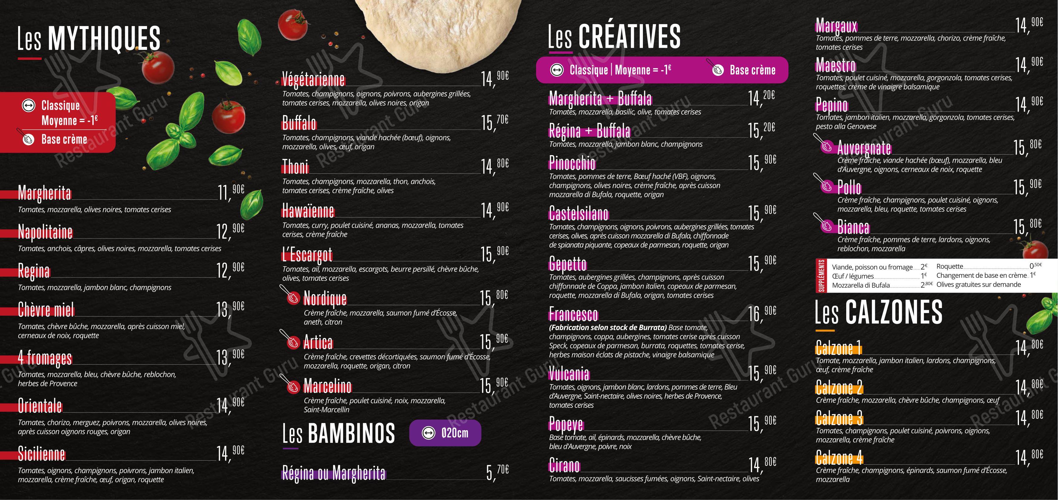 Menu au LE PINOCCHIO PIZZA pizzeria, Paray-le-Monial