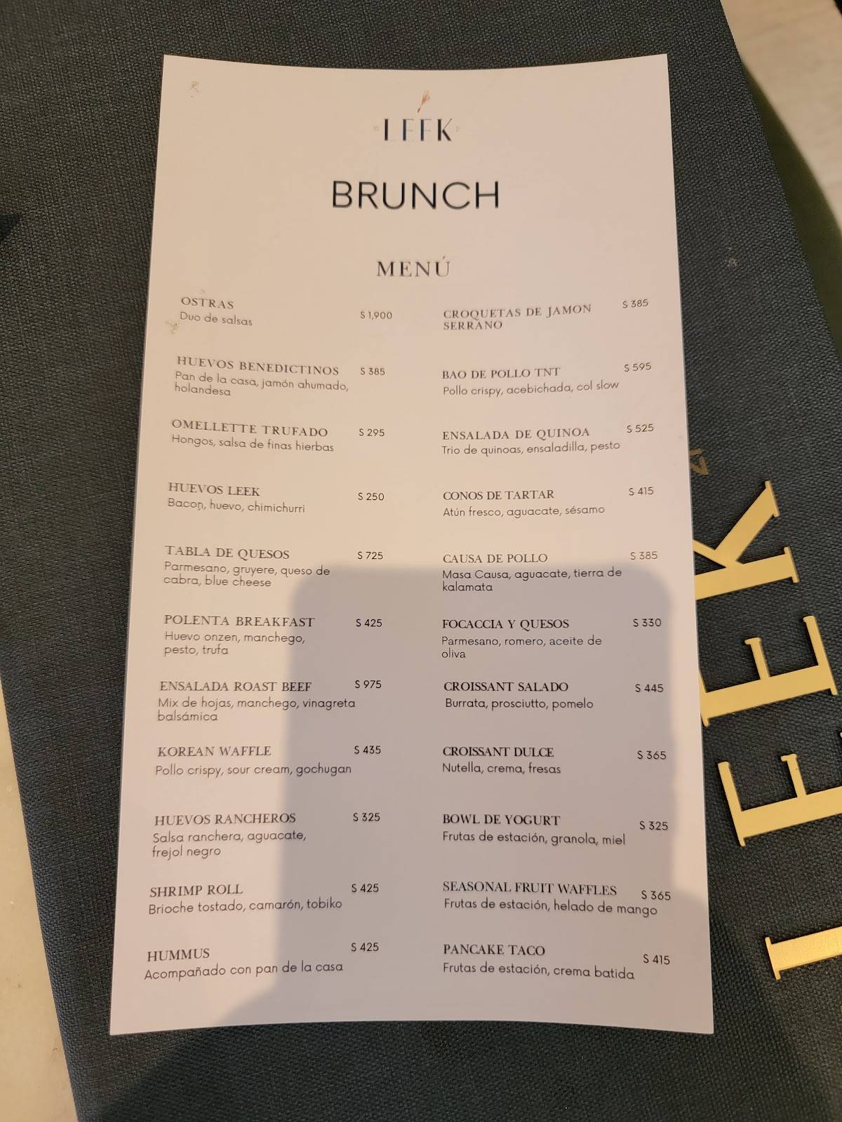 Carta del restaurante LEEK, Santo Domingo