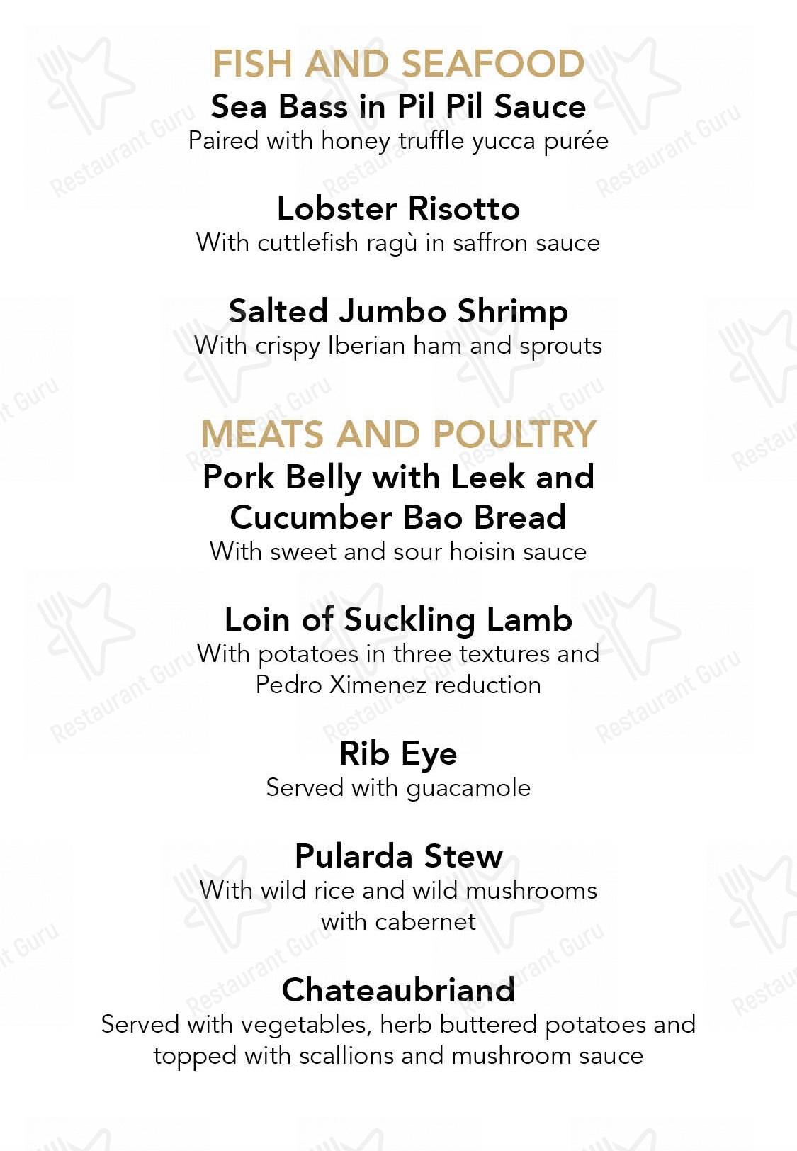 Menu at L'Essence restaurant, Punta Cana