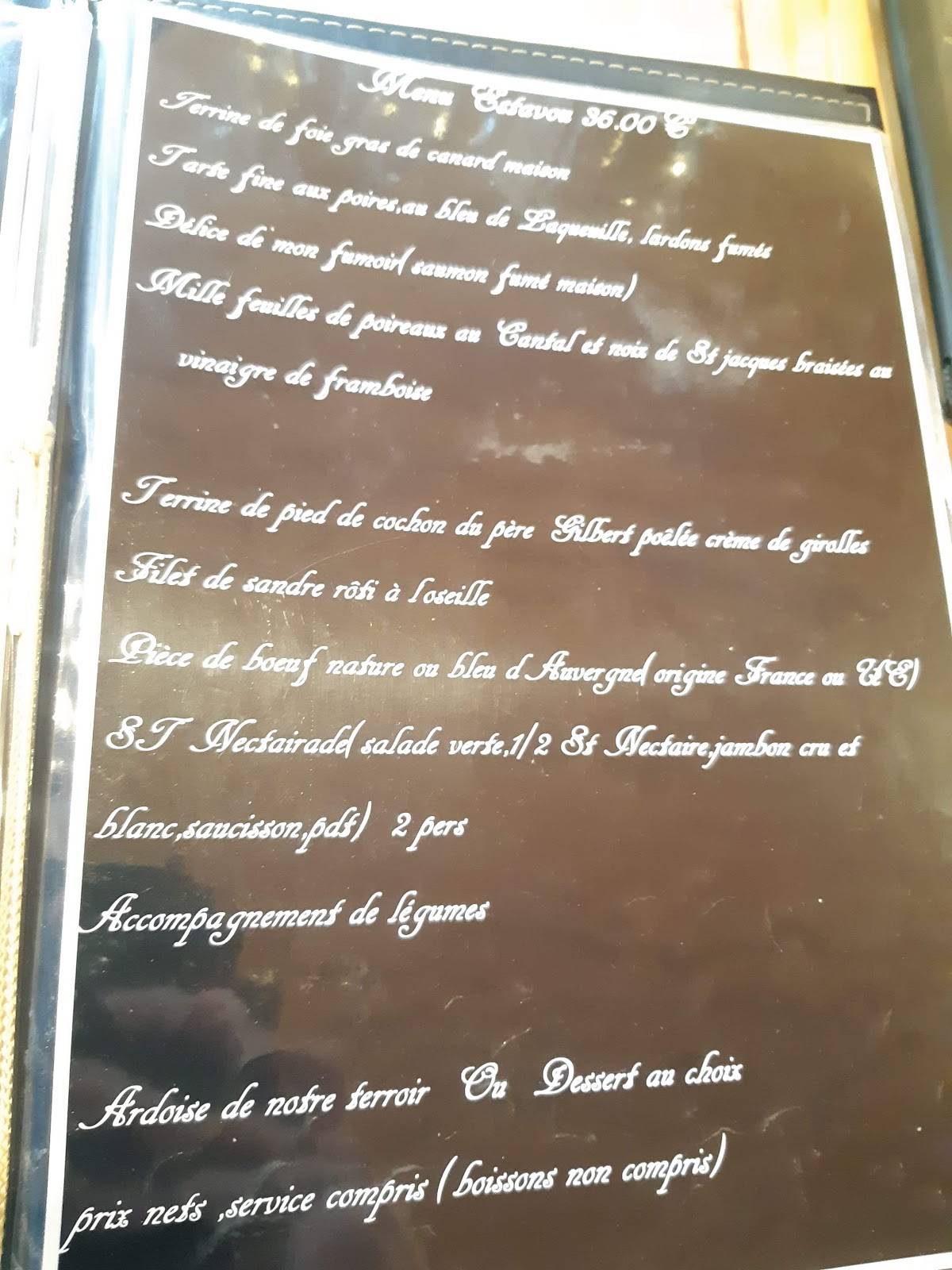 Menu au L'Estavou restaurant, Le Mont-Dore