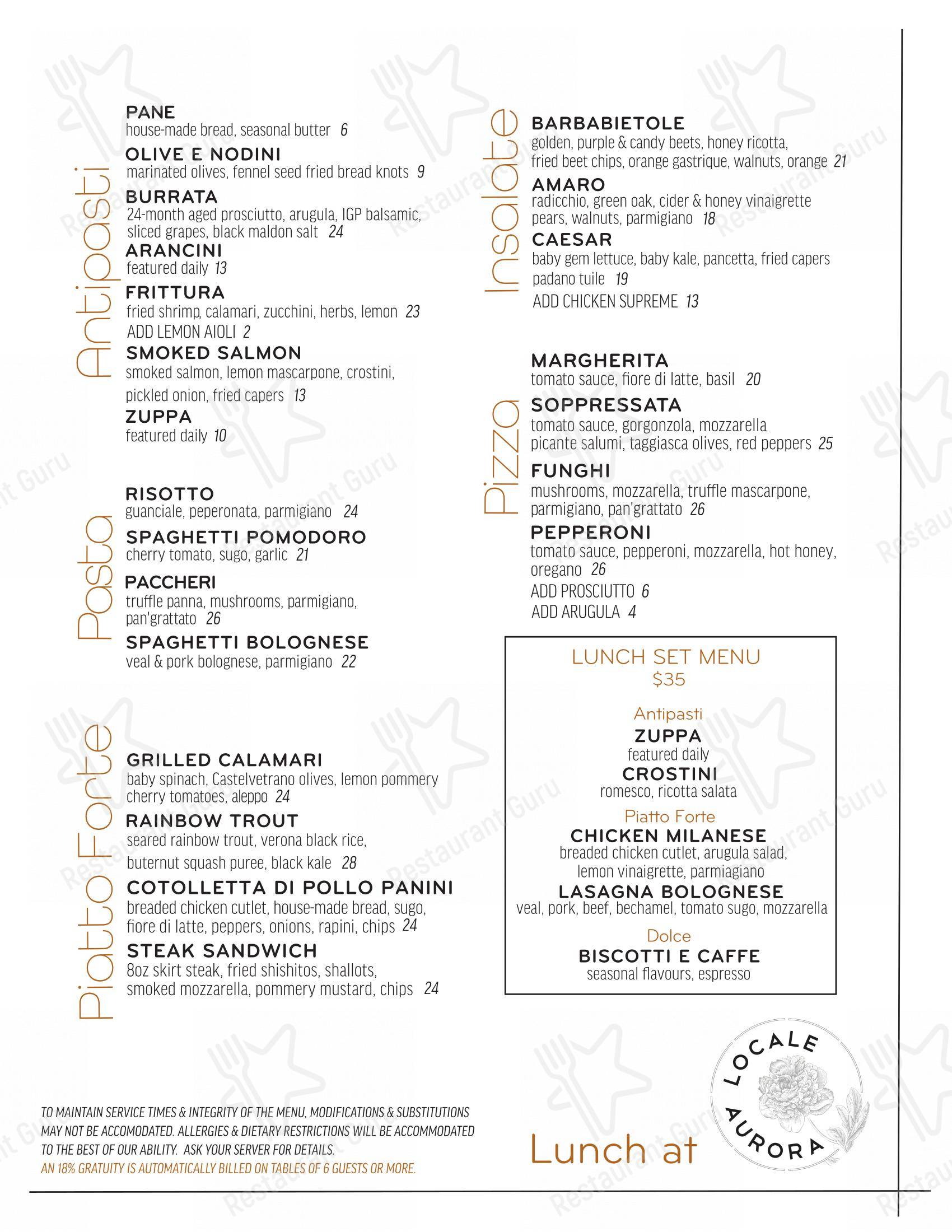 Menu at LOCALE AURORA Restaurant & Bar, Aurora