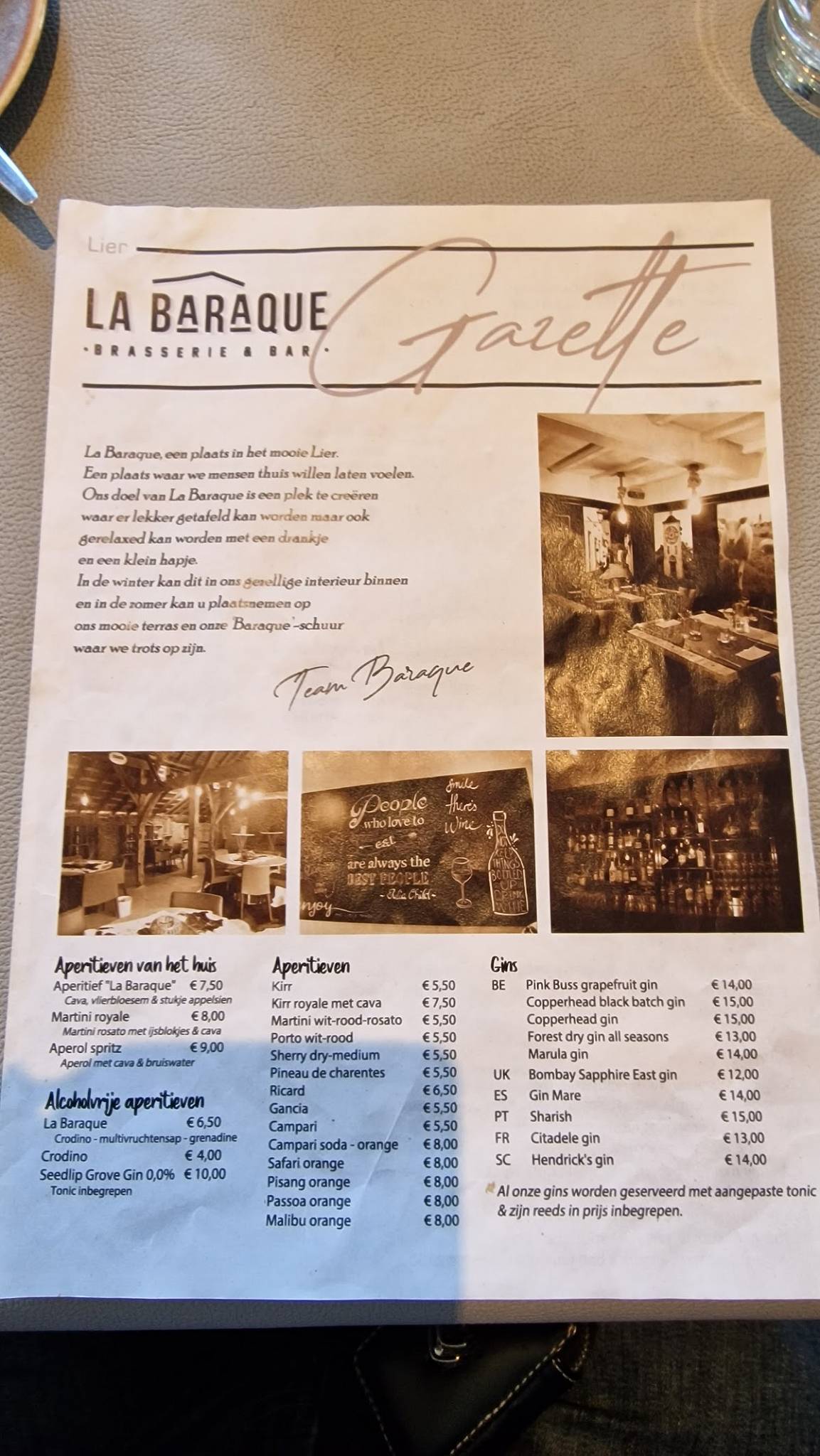 Menu at La Baraque - Brasserie & Bar, Lier