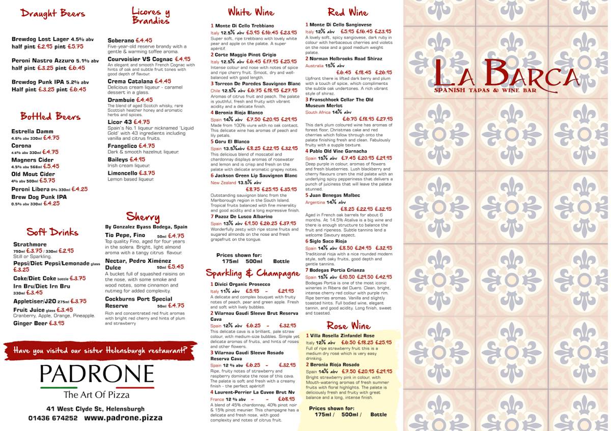 Menu at La Barca Spanish Tapas & Wine Bar, Helensburgh