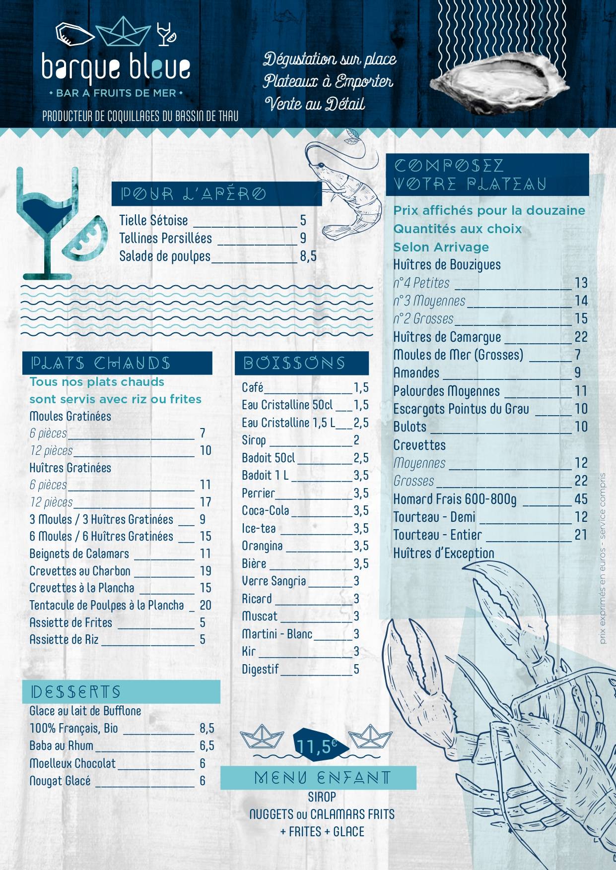 Menu au La Barque Bleue, Le Grau-du-Roi