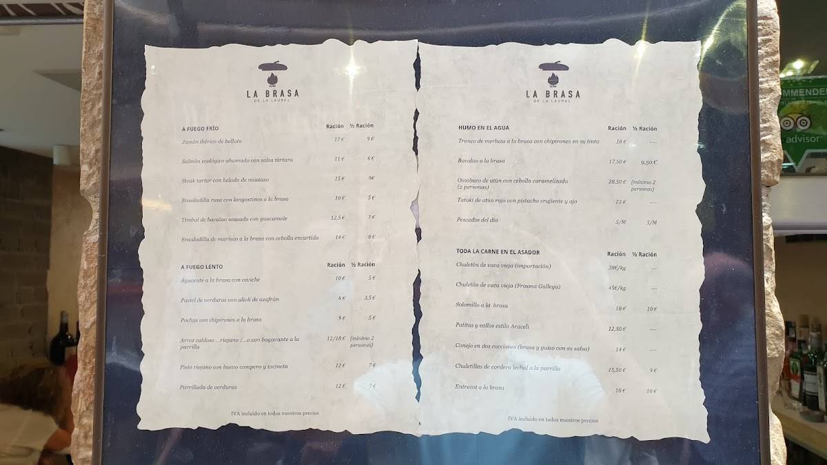 Carta del restaurante La Brasa del la Laurel, Logroño