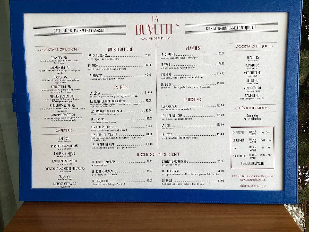 Menu da la buvette caffè bar, Roma, Via Vittoria
