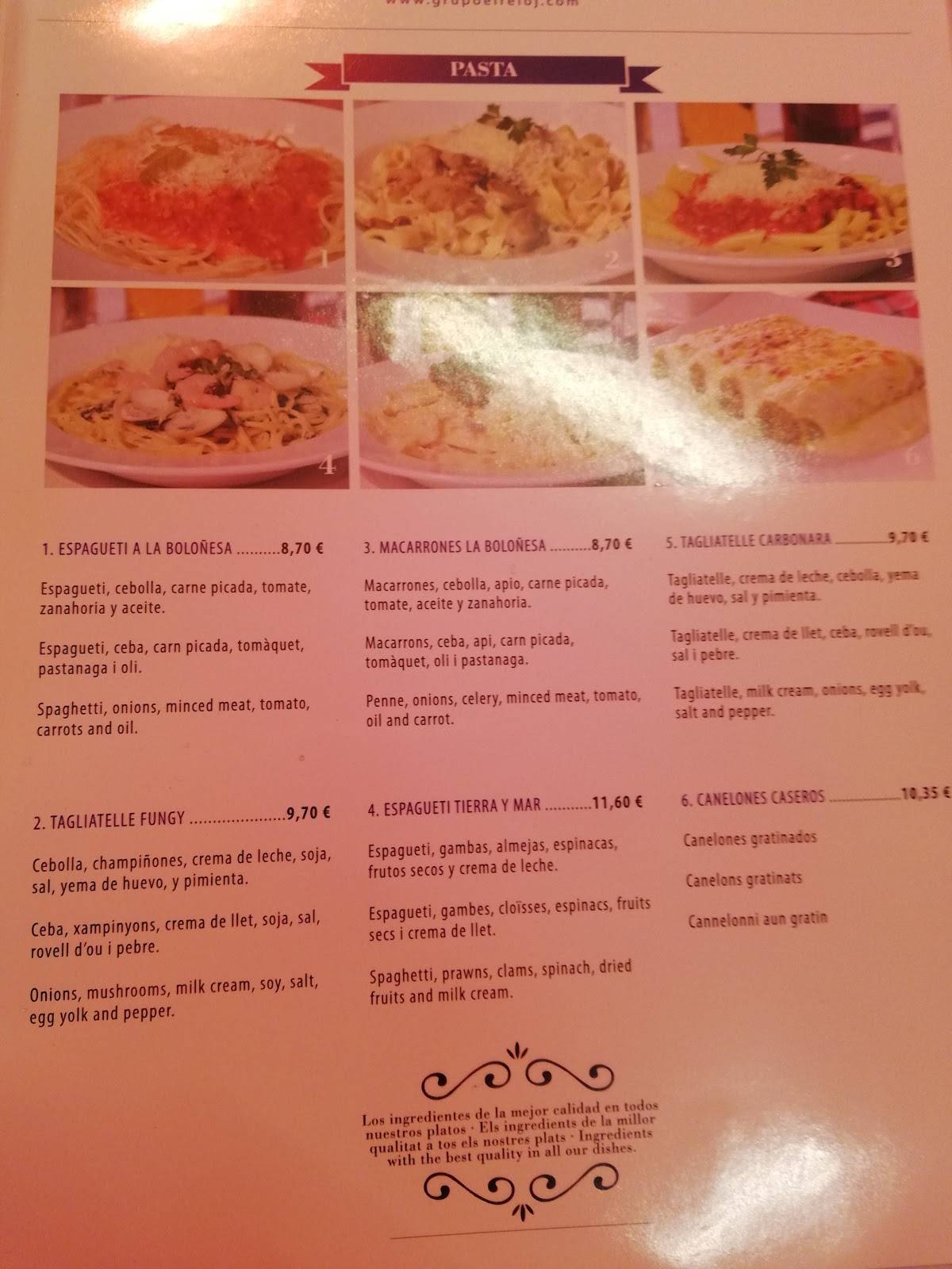 Carta de La Cala Restaurante, Barcelona, Carrer de la Reina Cristina