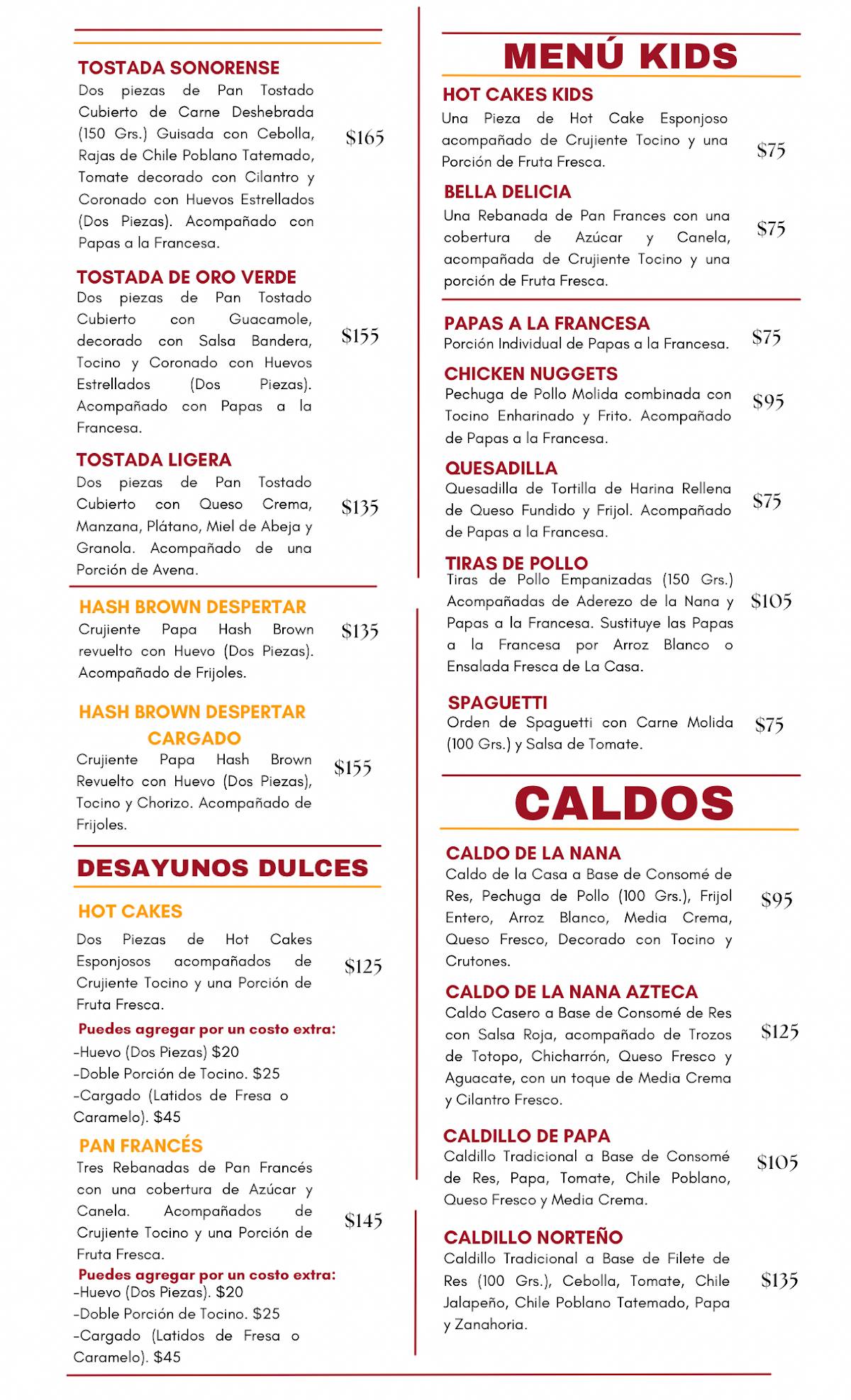 Menu at La Casa De La Nana Restaurant, Nogales