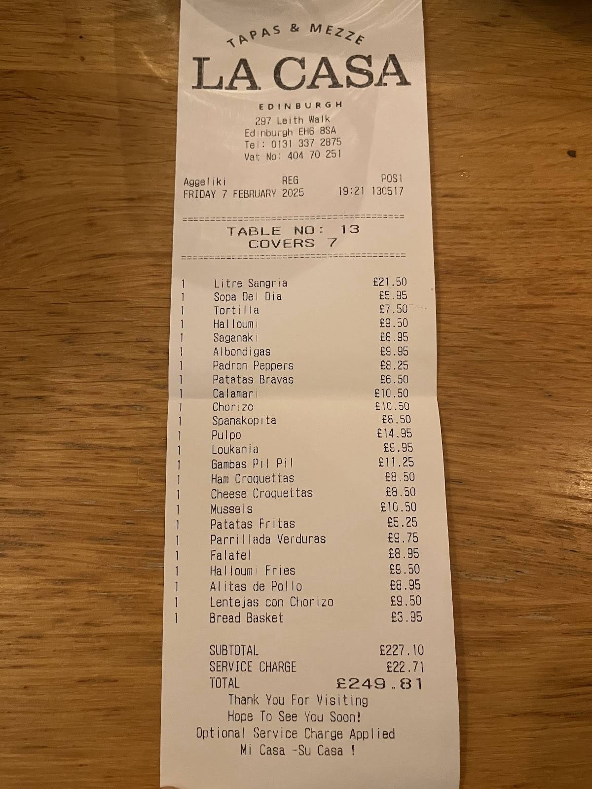 Menu at La Casa - Leith restaurant, Edinburgh
