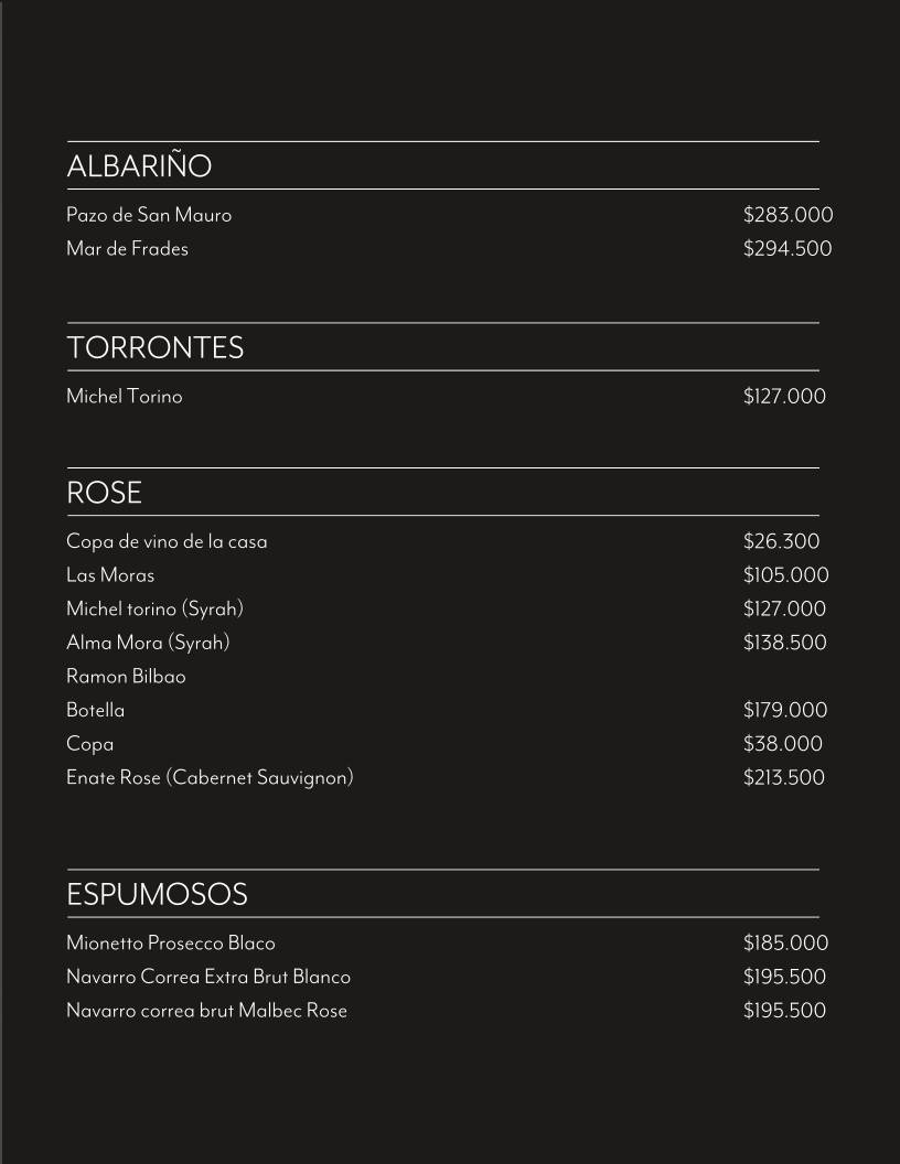 Carta del restaurante La Causa Envigado, Envigado