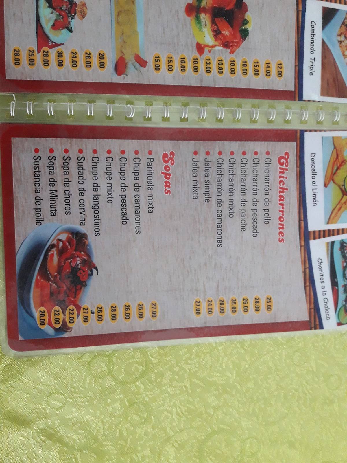 Carta del restaurante La Choza del Amazonas, Iquitos