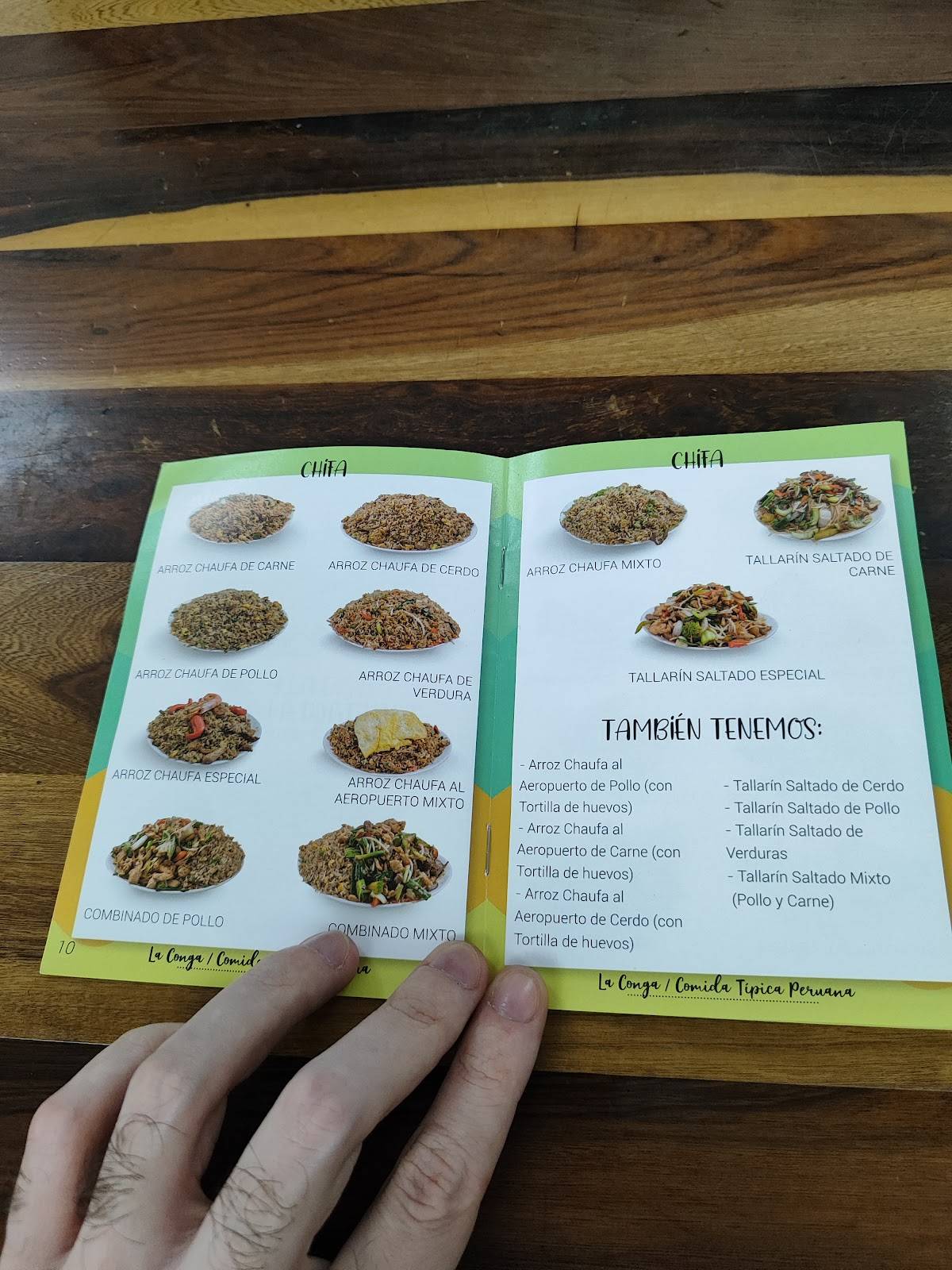 Carta del restaurante La Conga, Buenos Aires