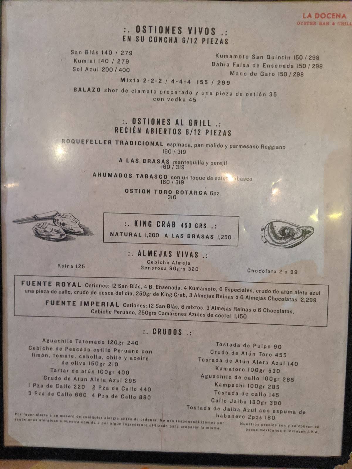 Carta del restaurante La Docena Roma, Ciudad López Mateos, Av. Álvaro ...
